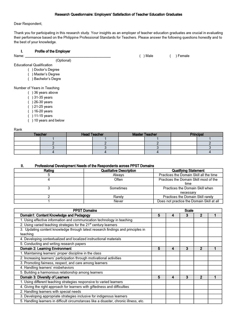 Survey Questionnaire | PDF | Educational Assessment | Learning