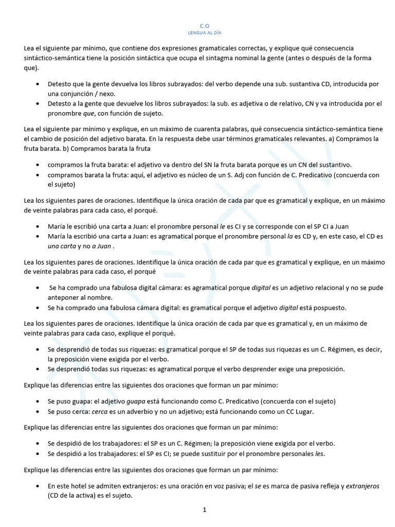 Pares-Minimos 2 | PDF | Asunto (gramática) | Verbo