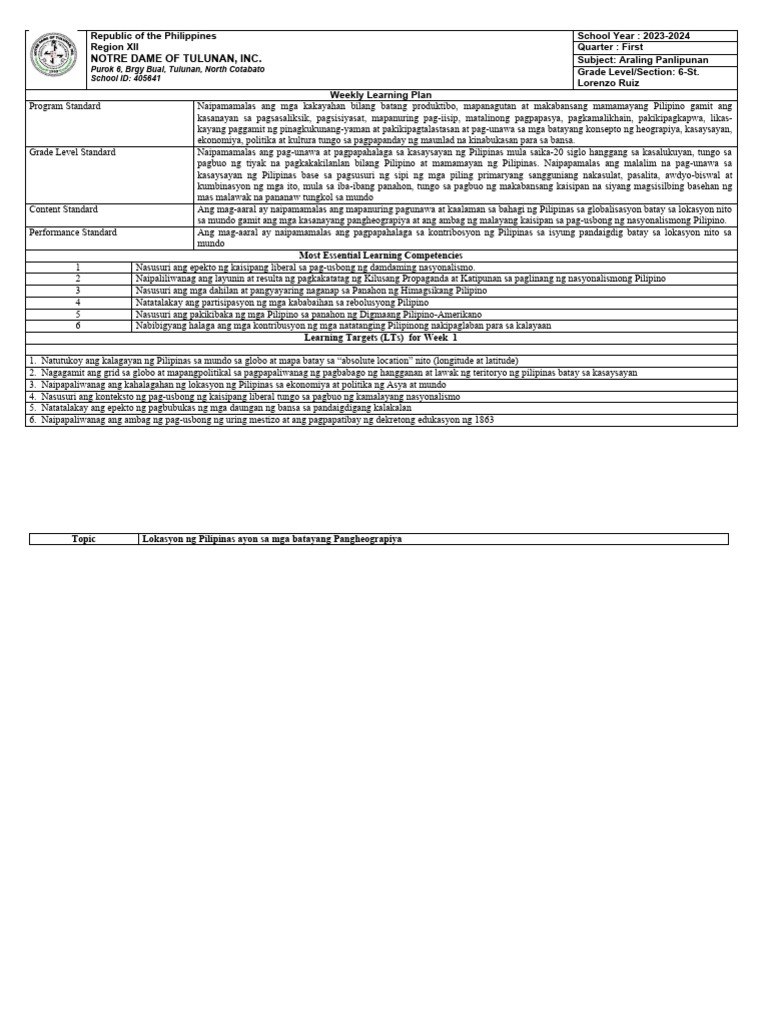 AP 6 Week 1, PALENCIA | PDF