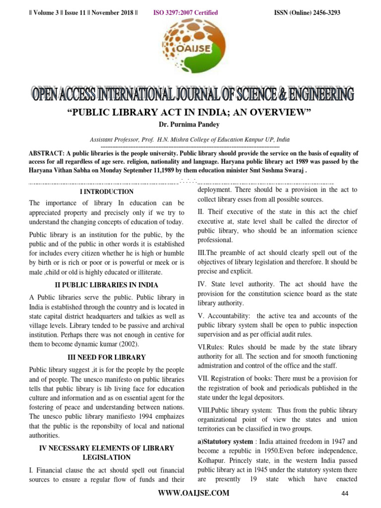 663 Public Library Act in India | PDF | Libraries | Public Library
