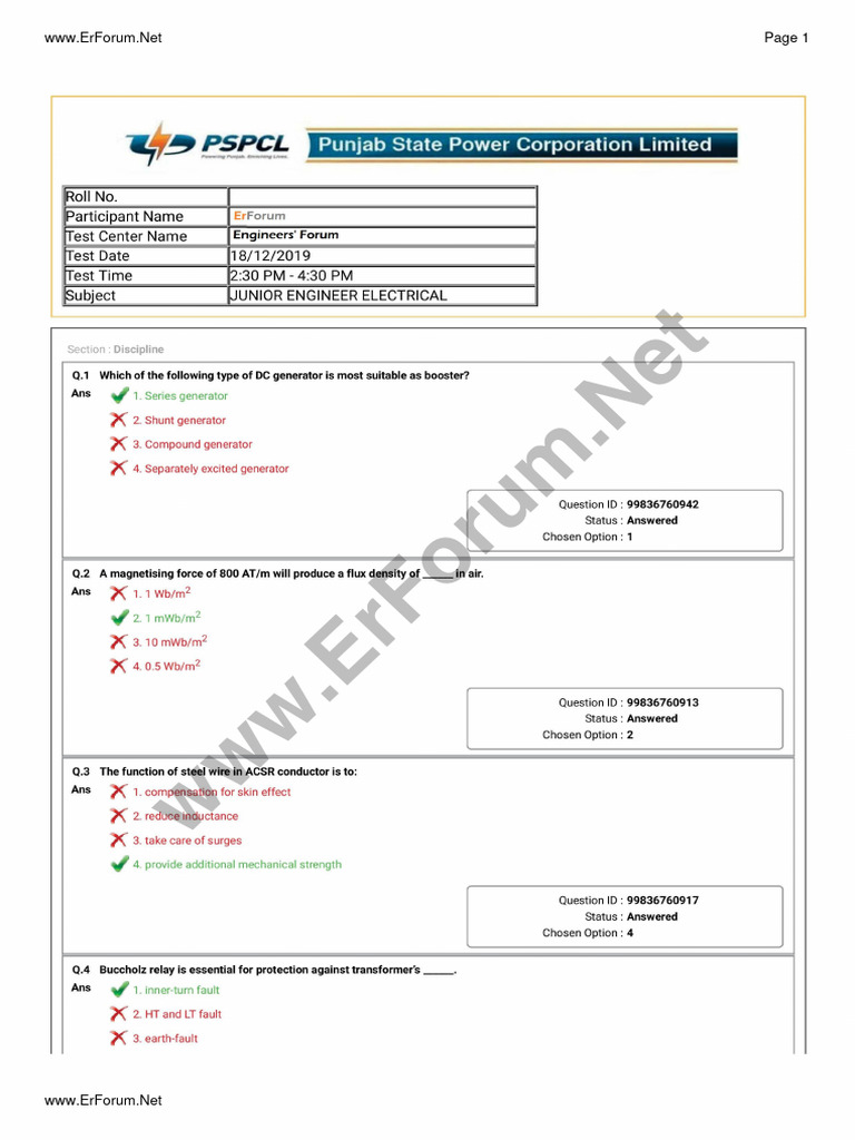 PSPCL Je Ee 2019 s2 (Erforum) | PDF | Electrical Network | Power Station