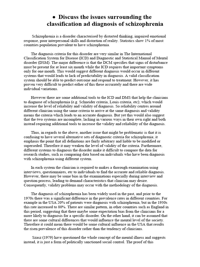 Discuss The Issues Surrounding The Classification Ad Diagnosis of ...