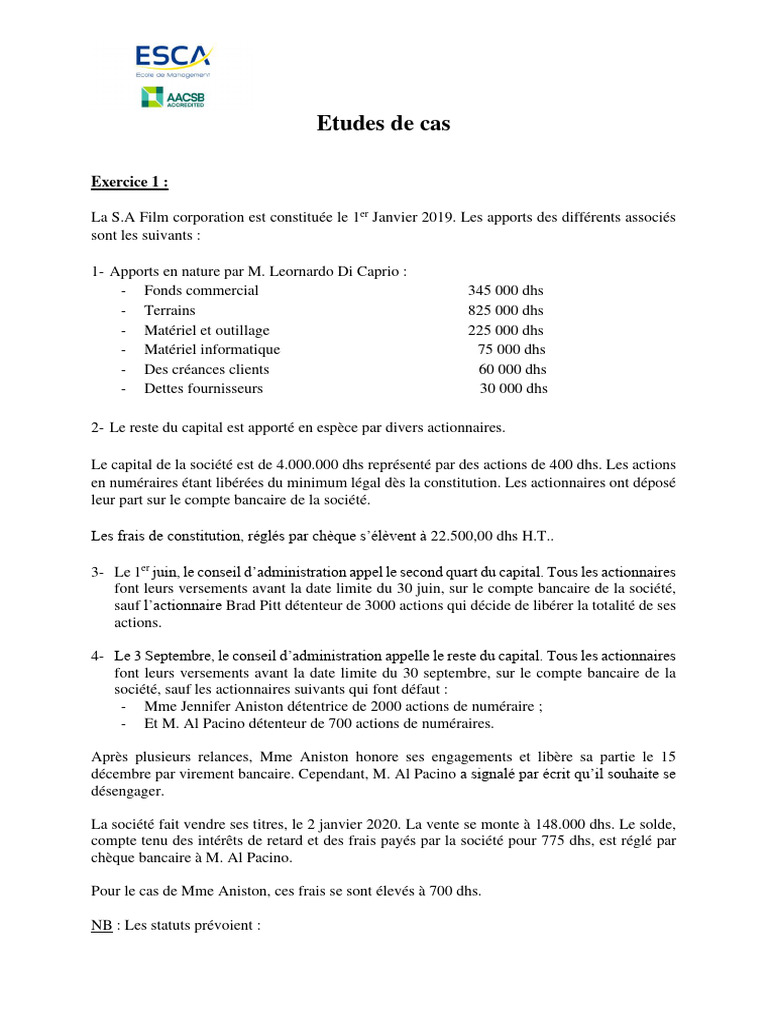 Études de cas sur la constitution et l'affectation des résultats des ...