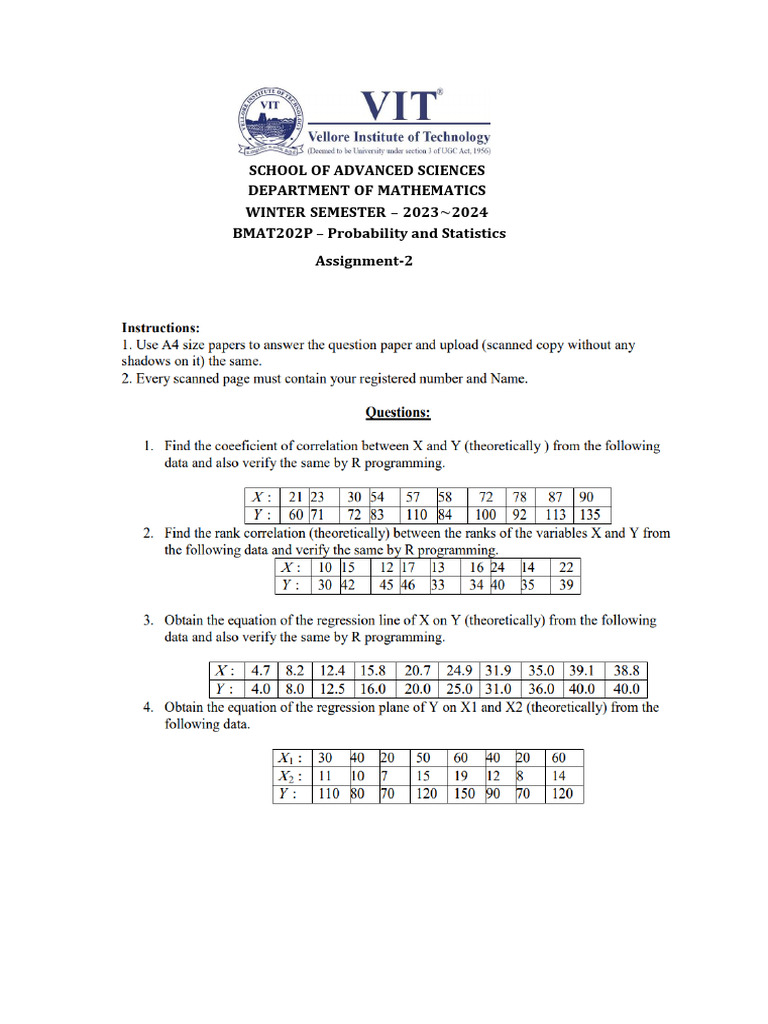 Probability and Statistics Assignment 2 | PDF