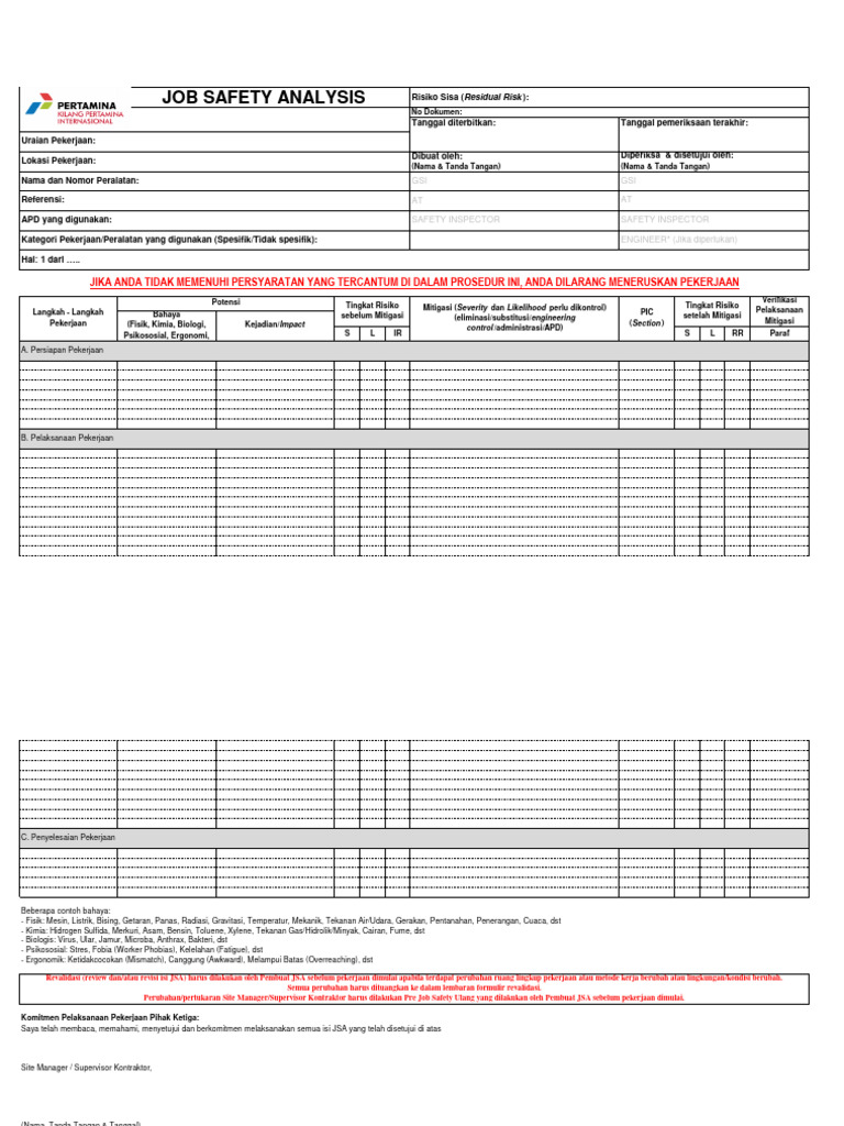 Formulir JSA Baru Excel | PDF