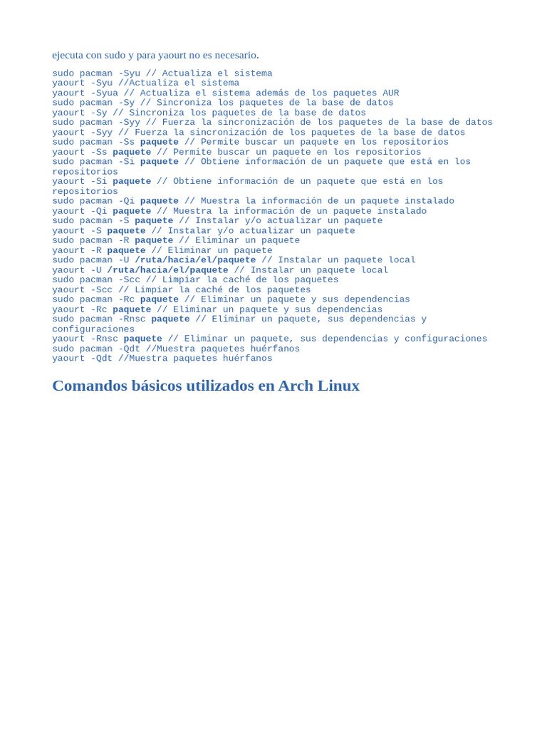 Comandos Arch Linux | PDF
