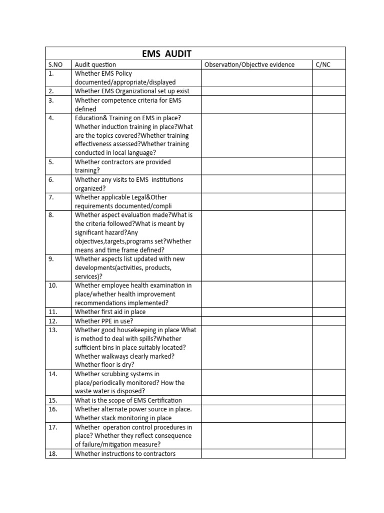 Ems Audit | PDF | Safety | Occupational Safety And Health
