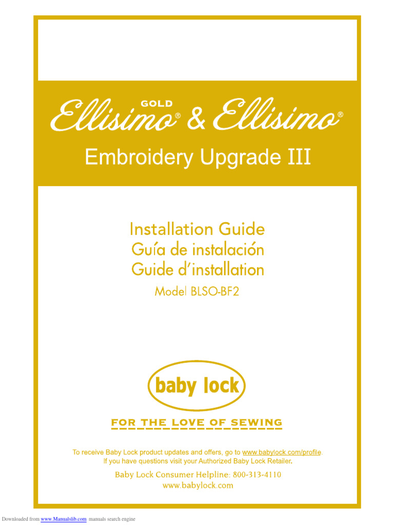 Baby Lock Ellisimo Gold BLSOG Embroidery Upgrade III Installation Guide ...