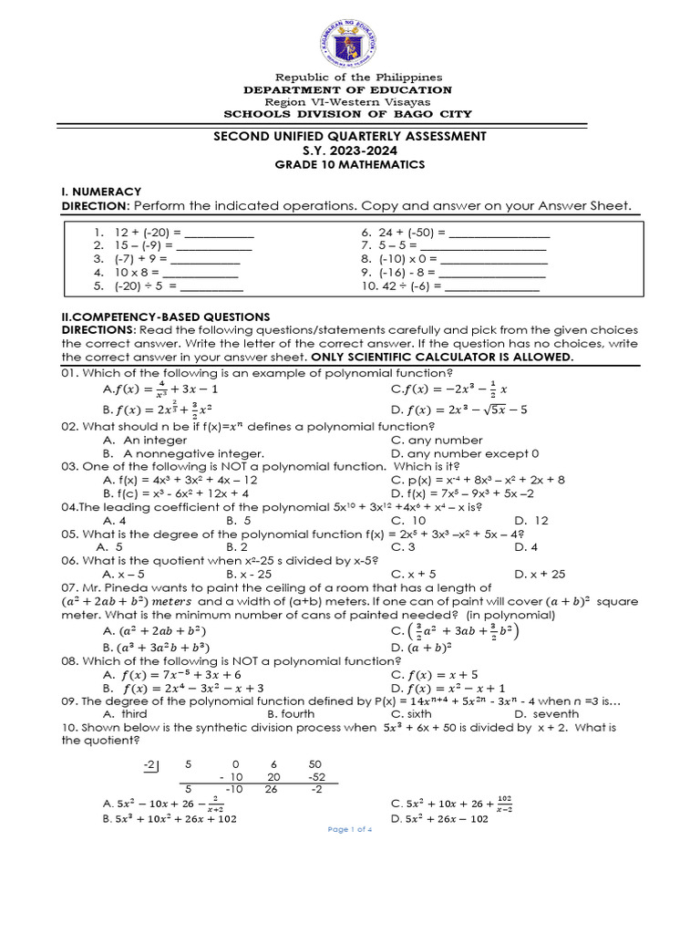 Grade 10 Quarter 2 S.Y. 2023 2024 | PDF | Circle | Angle