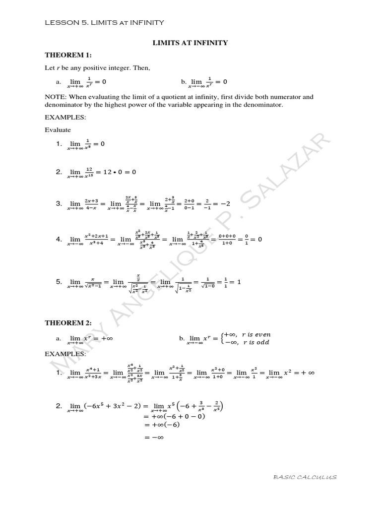 Lesson 5. Limits at Infinity | PDF | Mathematics | Mathematical Analysis