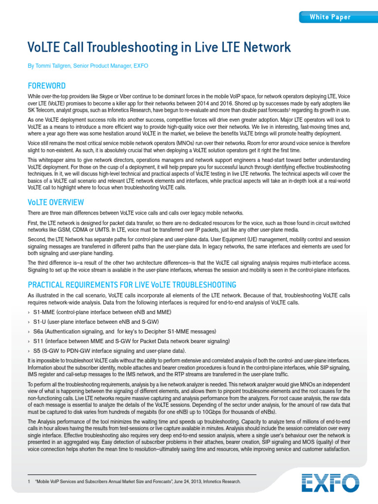 Exfo Wpaper Volte-Troubleshooting-Lte-Network en | PDF | Ip Multimedia Subsystem | Internet ...