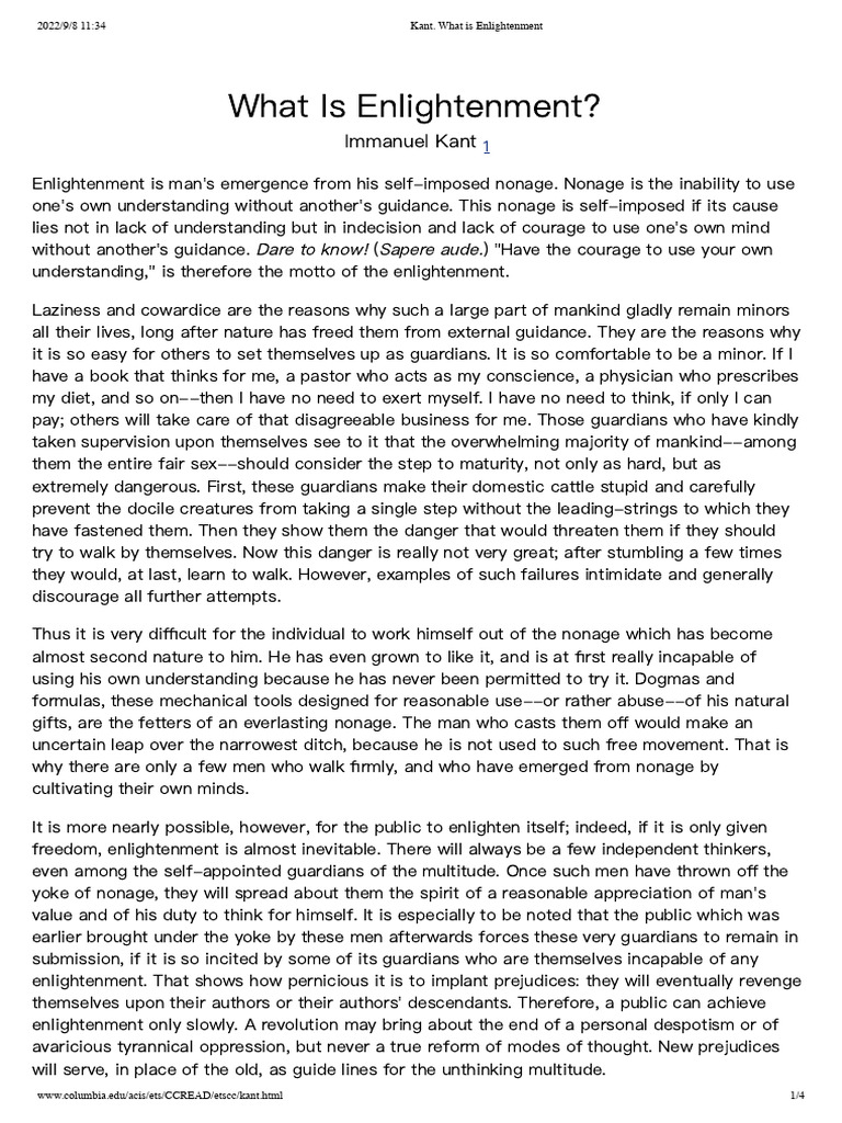 Kant. What Is Enlightenment | Download Free PDF | Age Of Enlightenment ...