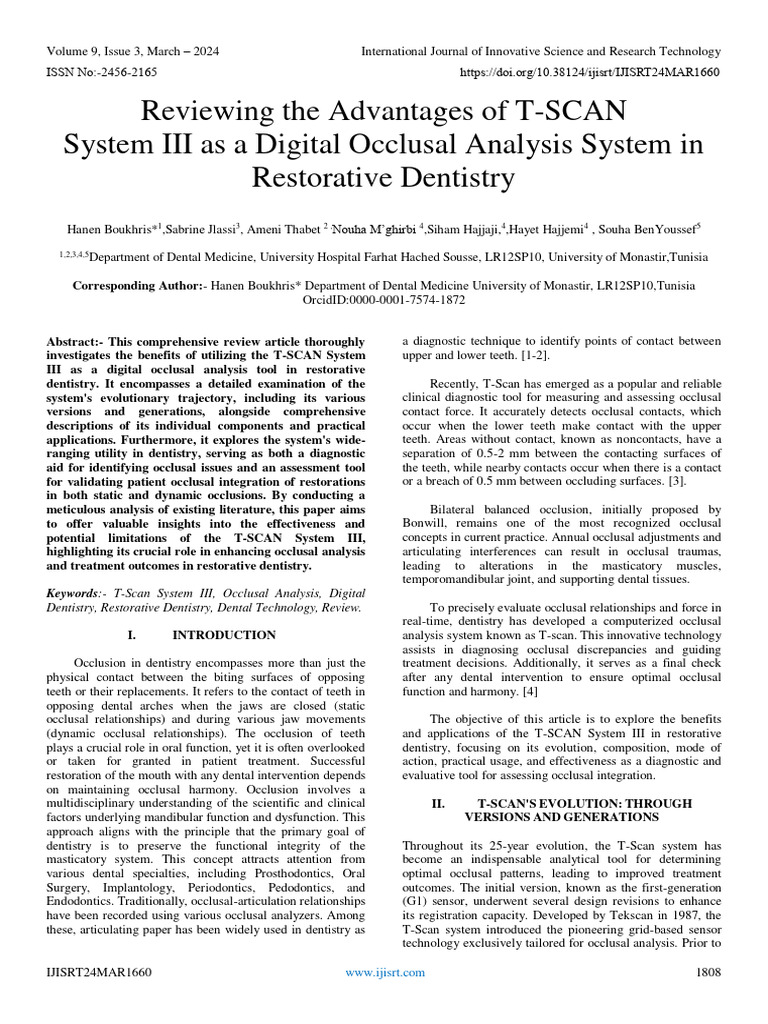 Reviewing The Advantages of T-SCAN System III As A Digital Occlusal ...