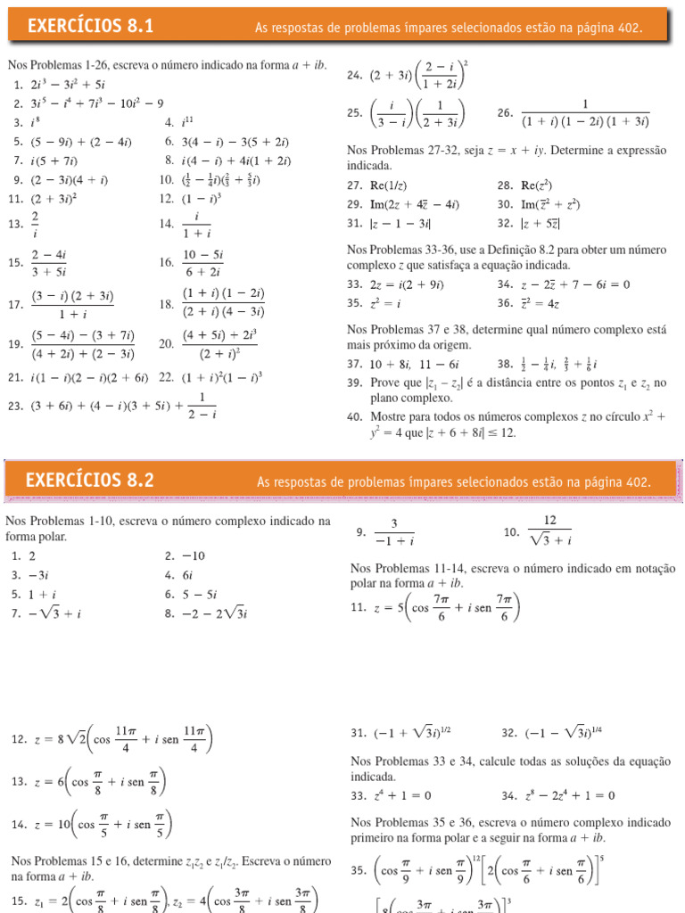 Lista 1 - Números Complexos | PDF | Número complexo | Círculo