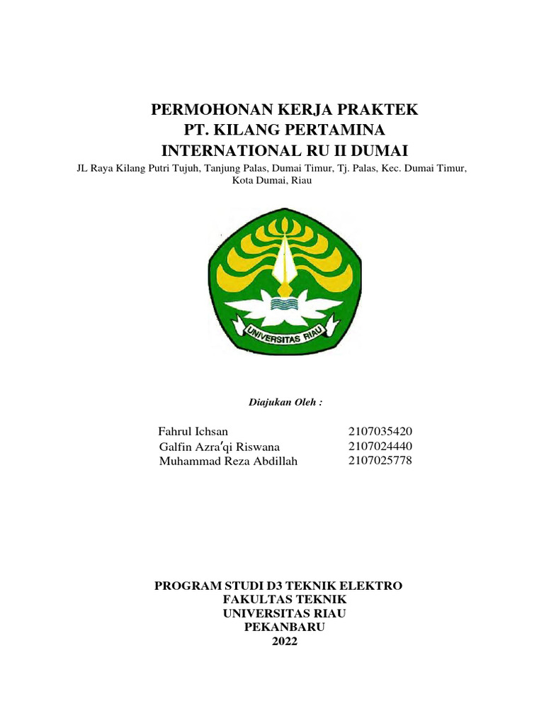 PROPOSAL MAGANG PT. Kilang Pertamina Internasional Refinery Unit II ...