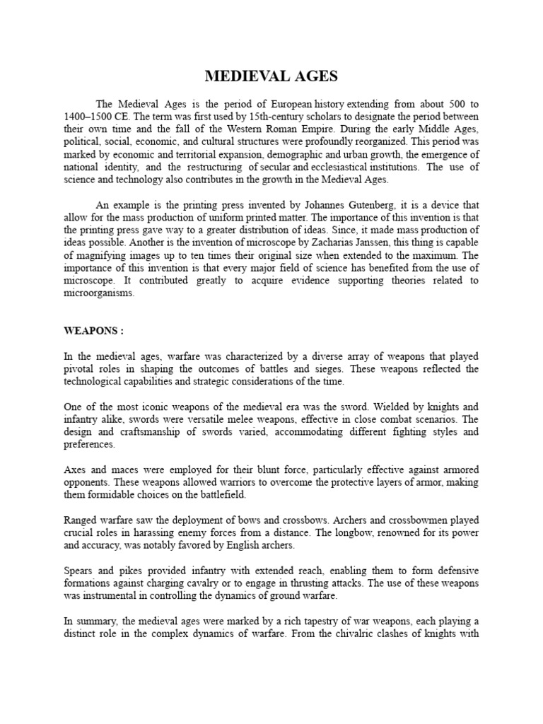 Written Report Medieval Ages | PDF | Middle Ages | Infantry