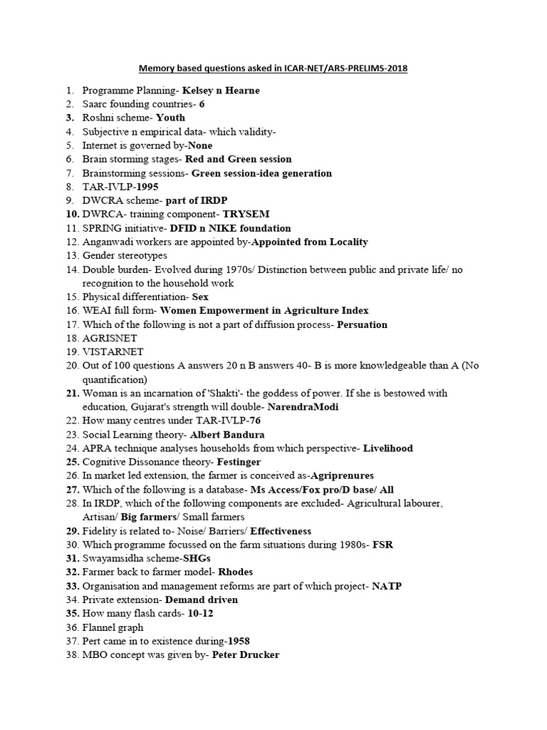 ARS Prelims 2018 Memory Questions | PDF | Entrepreneurship