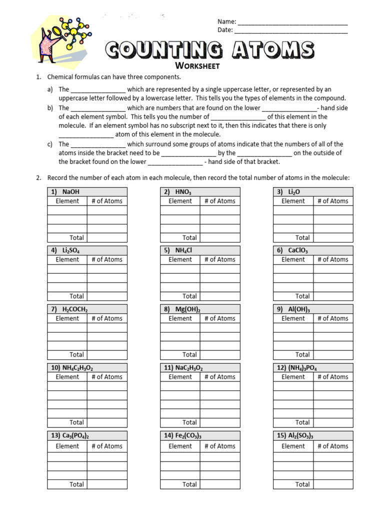 Counting Atoms &formulae Writing - Worksheet - Chemistry | PDF ...