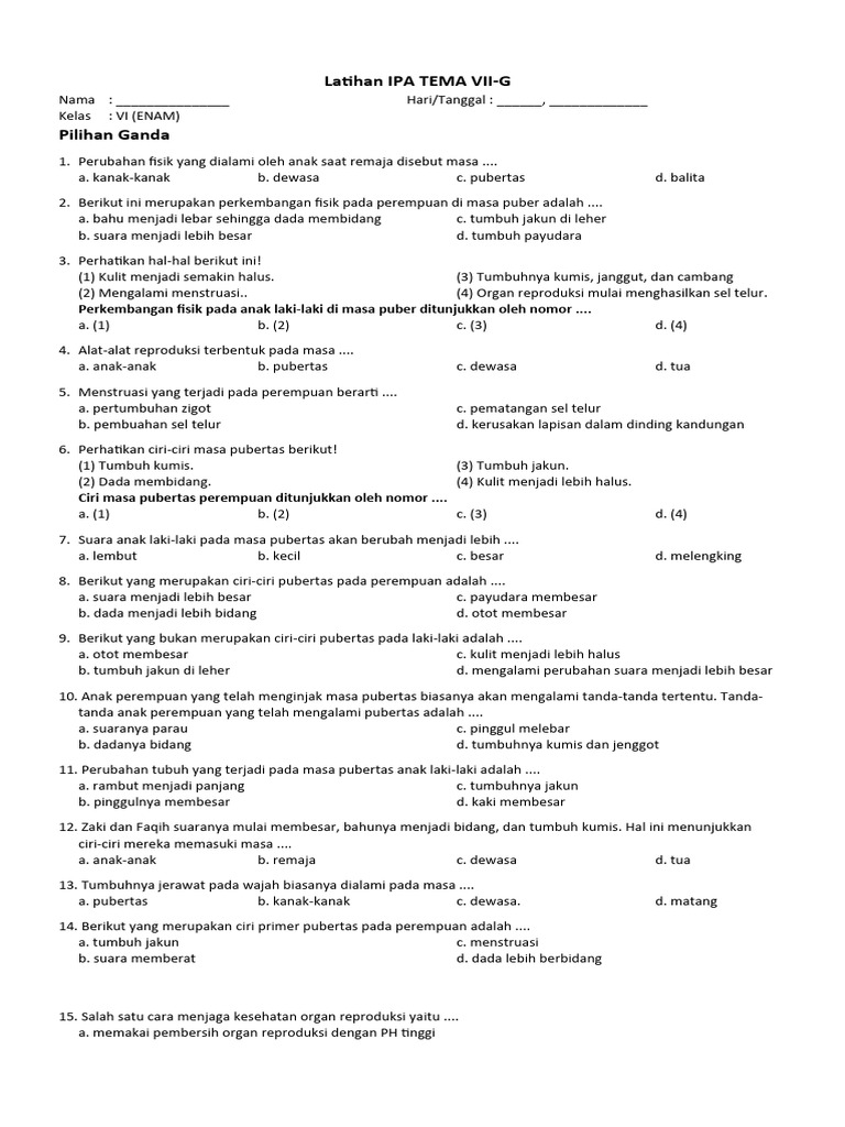 Latihan IPA Kelas 6: Masa Pubertas | PDF