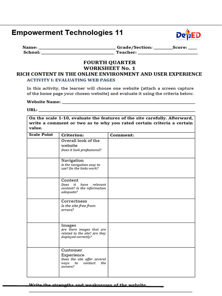 TVL Empowerment Technologies Q4 DW1 | PDF