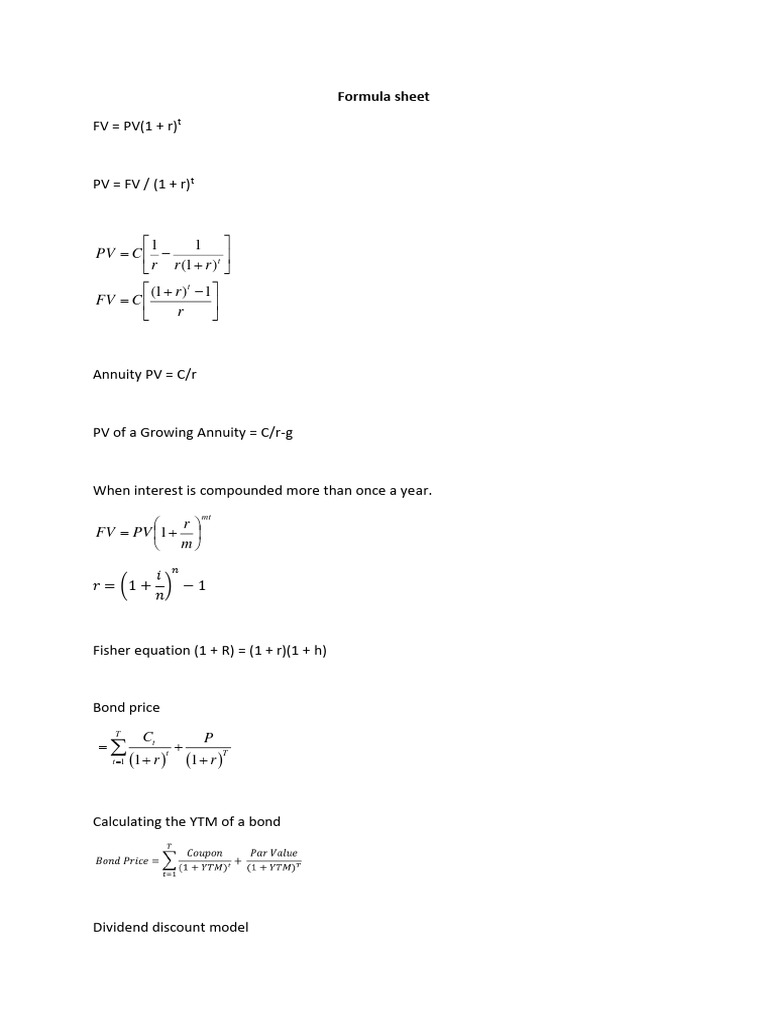 Formula Sheet | PDF