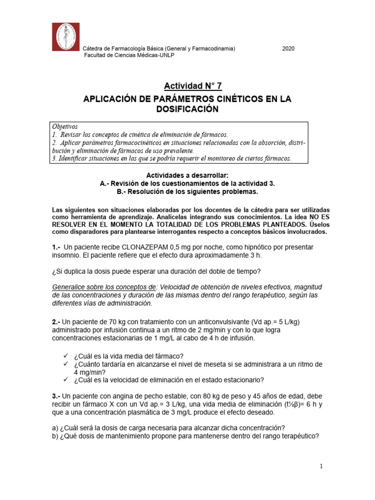 TP7 Farmacacinética IV 2020 | PDF | Farmacocinética | Farmacología