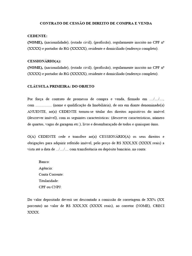 Contrato De Cessão De Direito De Compra E Venda Pdf