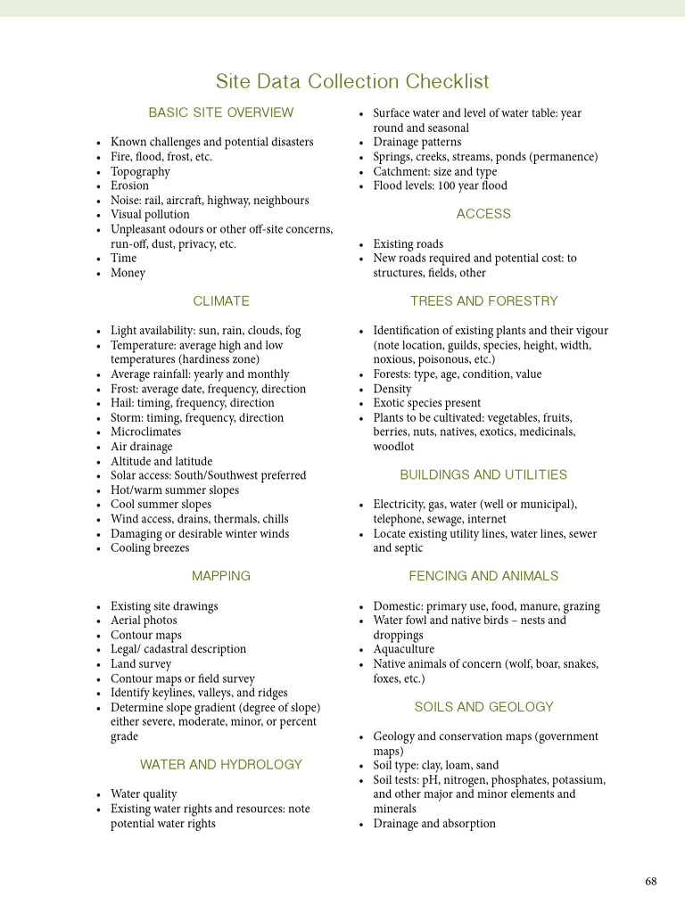 Site Data Collection Checklist Guide | PDF | Soil | Wound