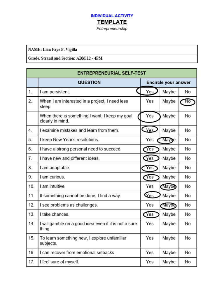 Entrepreneurial Self-Test | PDF | Entrepreneurship | Cognitive Science