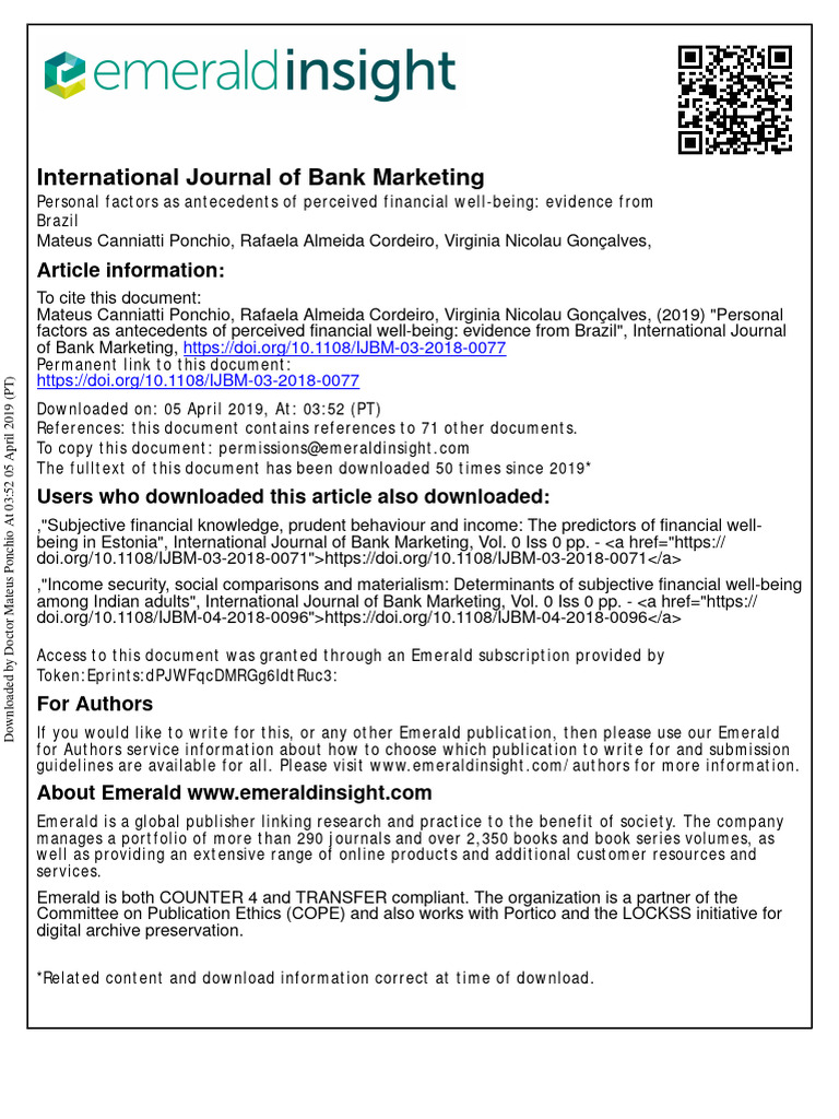 IJBM-Ponchio Cordeiro Goncalves 2019 | PDF | Quality Of Life | Behavior