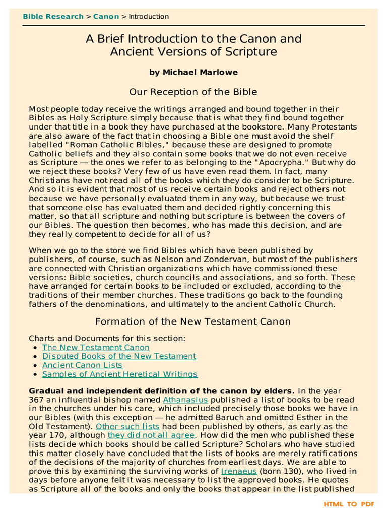 A Brief Introduction To The Canon | PDF | Septuagint | Biblical Canon