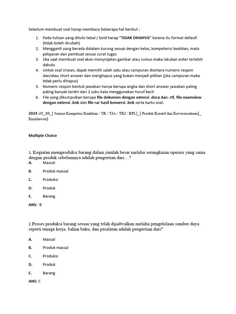 2324 GNP Soal US - XII - Kompetensi Keahlian - Mapel - Pembuat | PDF