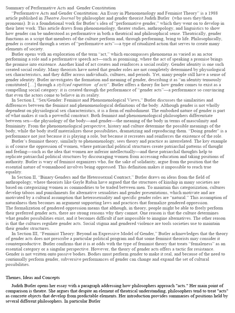 Performative Acts and Gender Constitution | PDF | Gender | Gender Studies