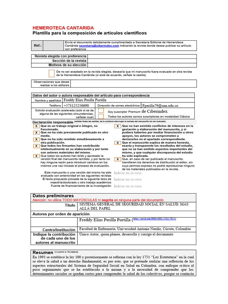 Frm-Articulos-Index SISTEMA GENERAL DE SEGURIDAD SOCIAL EN SALUD, MAS ALLÁ DEL PAPEL | PDF