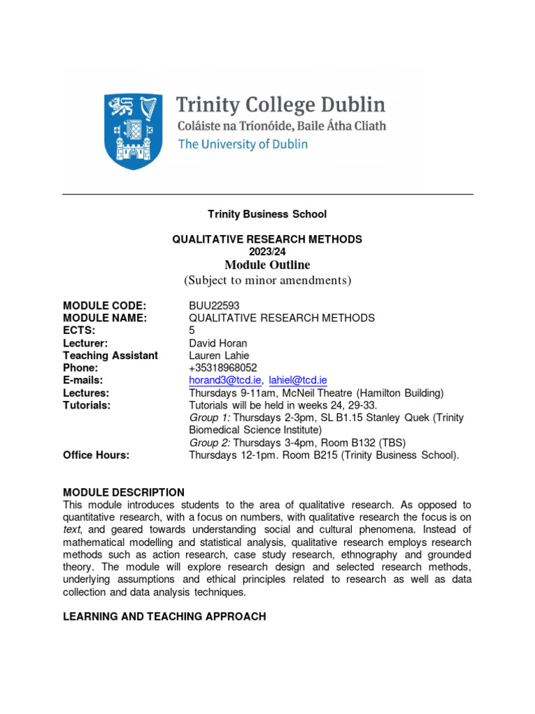 Qualit Module Outline | PDF | Qualitative Research | Quantitative Research