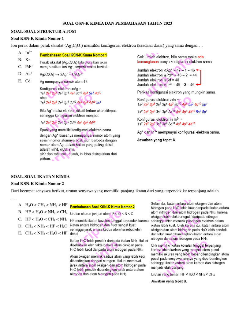 Soal Osn-k Kimia Dan Pembahasan 2023 | PDF