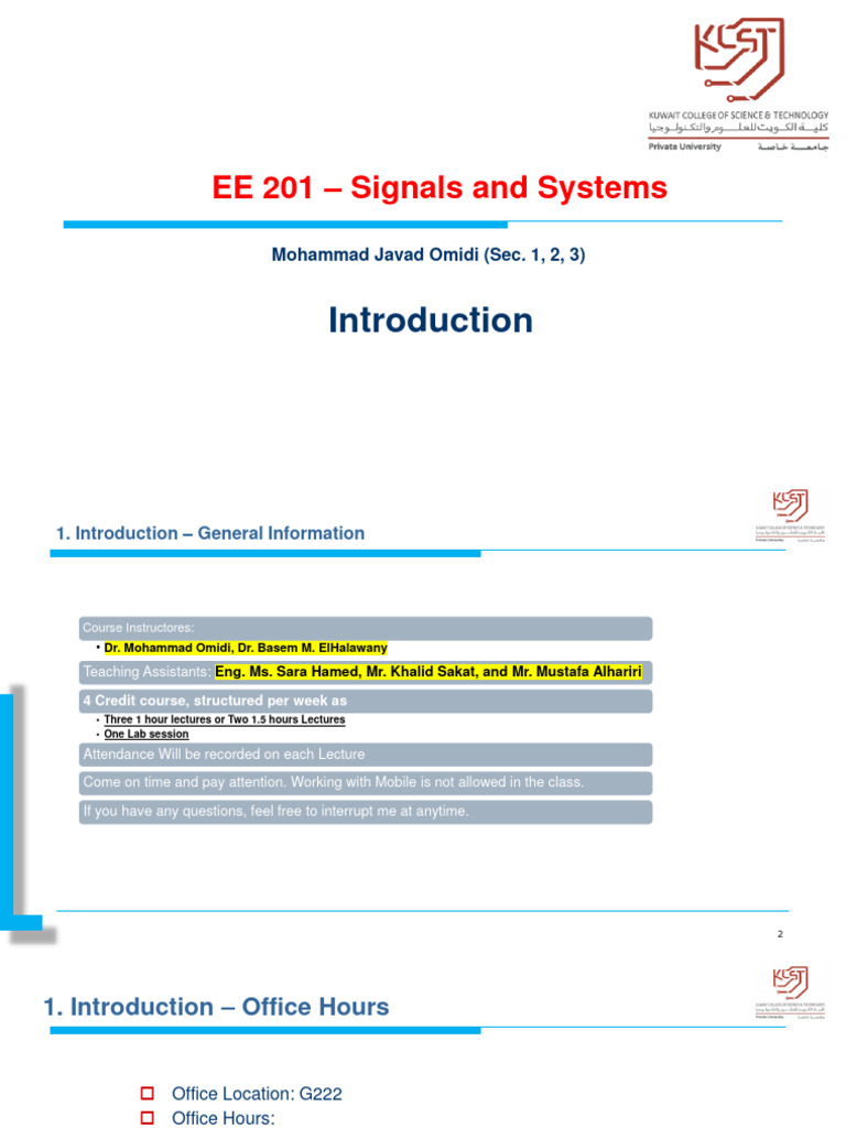 EE201 - W01 - Intro and Signals Classifications | PDF | Discrete Time ...