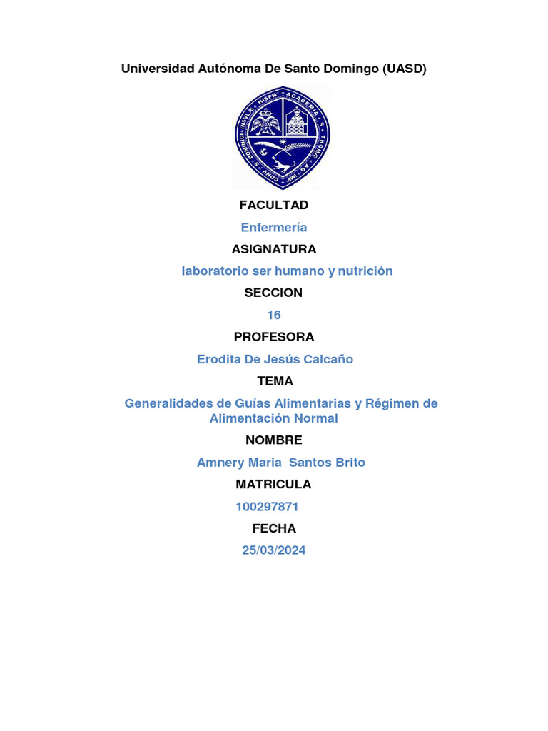 Laborator8io Nutricion .Tarea 2.1 Annery | PDF | Alimentos | Nutrición