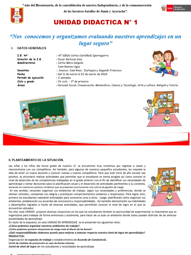 Unidad Didactica #1 - 3º Grado | Descargar gratis PDF | Aprendizaje | Evaluación