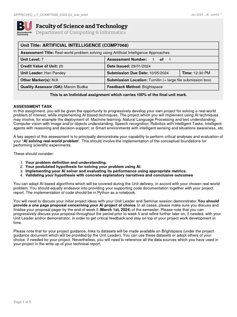 AI Problem Solving Project Brief | PDF | Artificial Intelligence ...