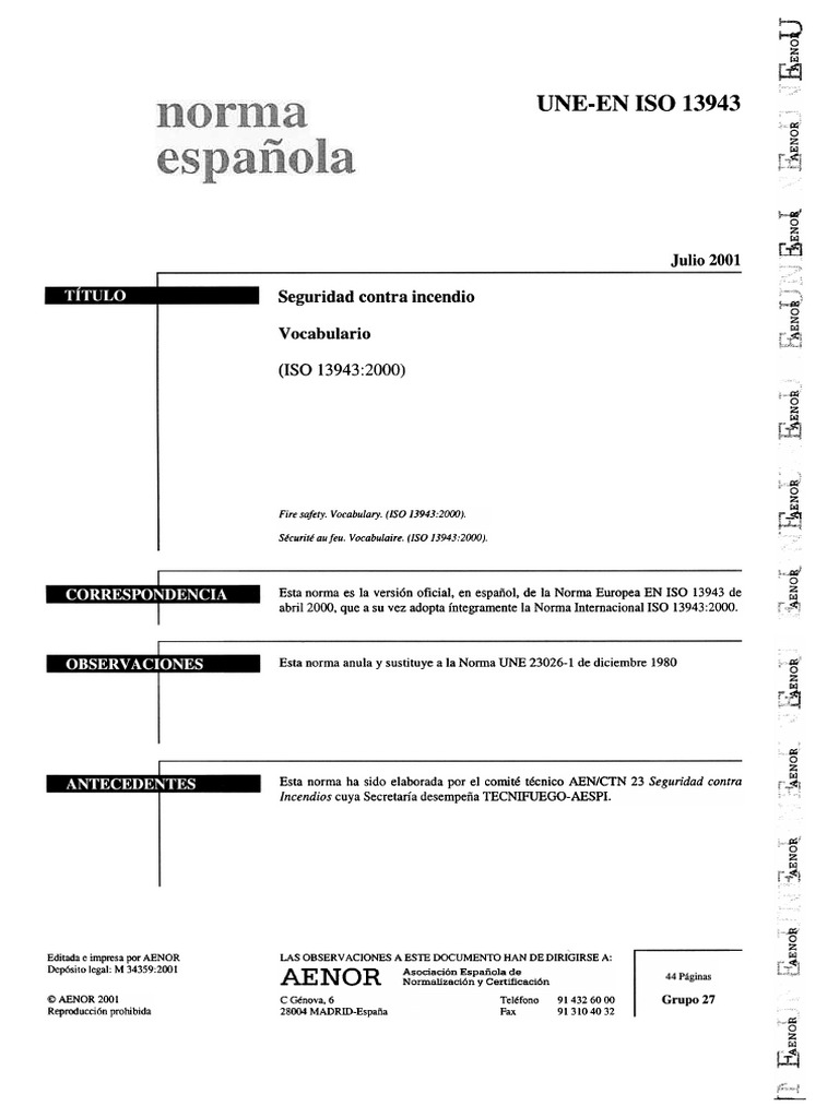 2022 Norma UNE-En-IsO-13943 Seguridad Contra Incendio Vocabulario | PDF