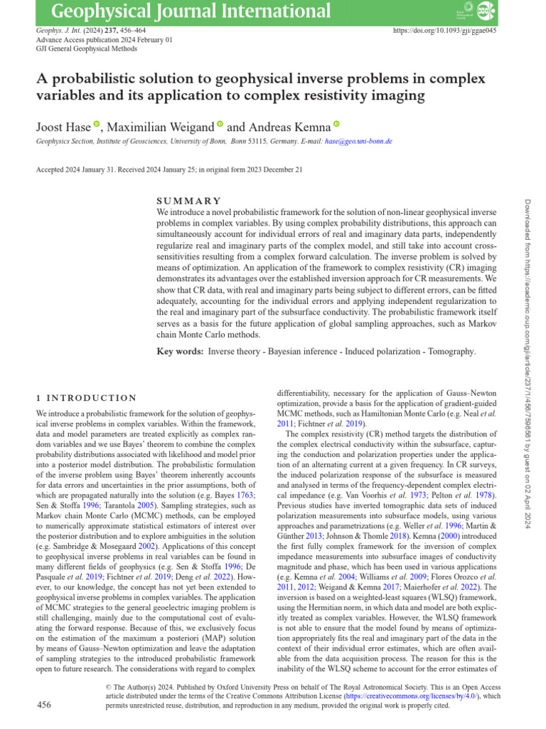 A Probabilistic Solution To Geophysical Inverse Problems in Complex Variables and Its ...