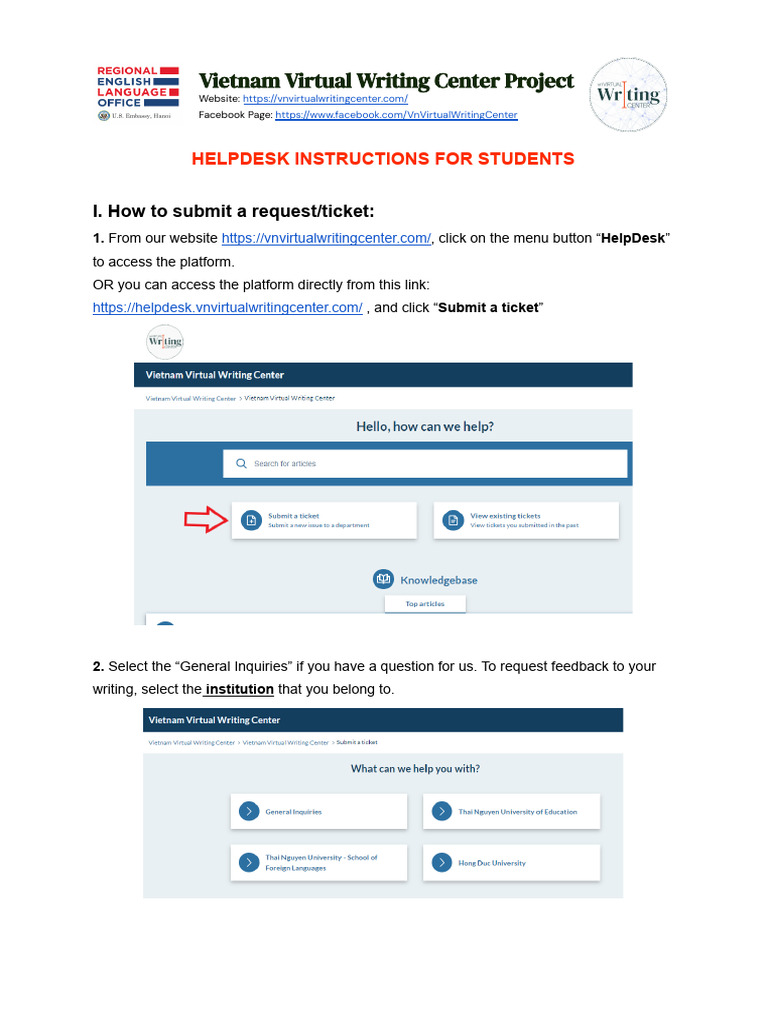 Helpdesk instructions for students (to share with students) | PDF ...