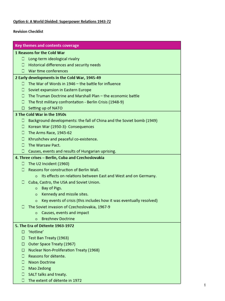 Cold War 1943 1972 Revision Booklet | PDF | Korean War | Cold War