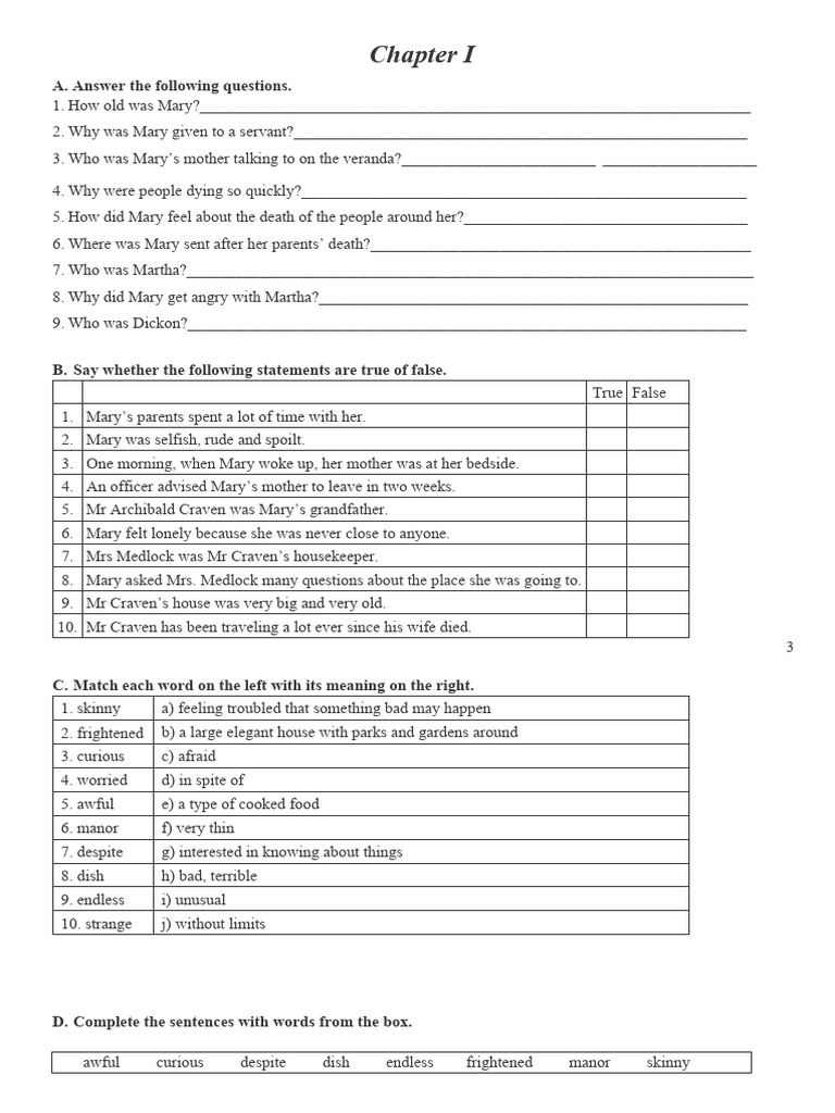 Secret Garden Chapter 1 Activities | PDF | The Secret Garden