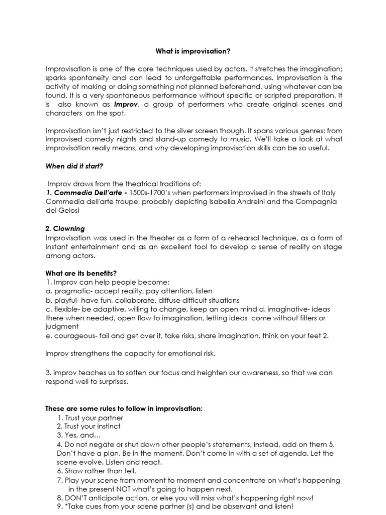 Module7 Improvisation | PDF | Improvisation | Improvisational Theatre