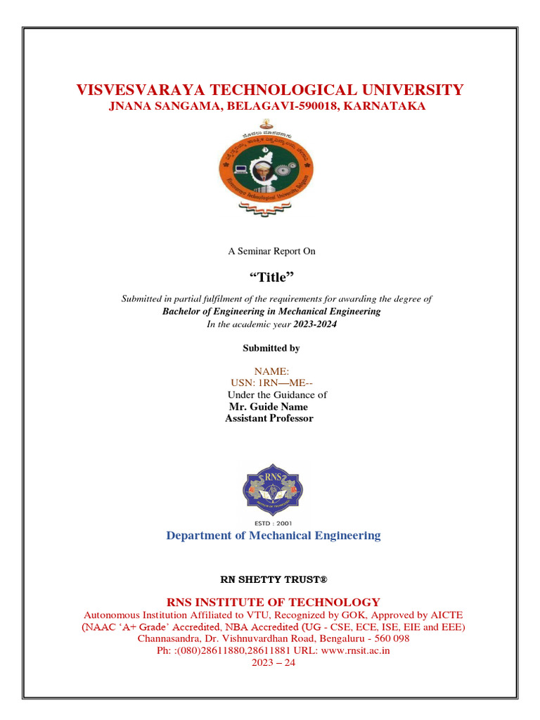 Technical Seminar Report Format | PDF | Engineering Technical Seminar Report Format | PDF | Engineering