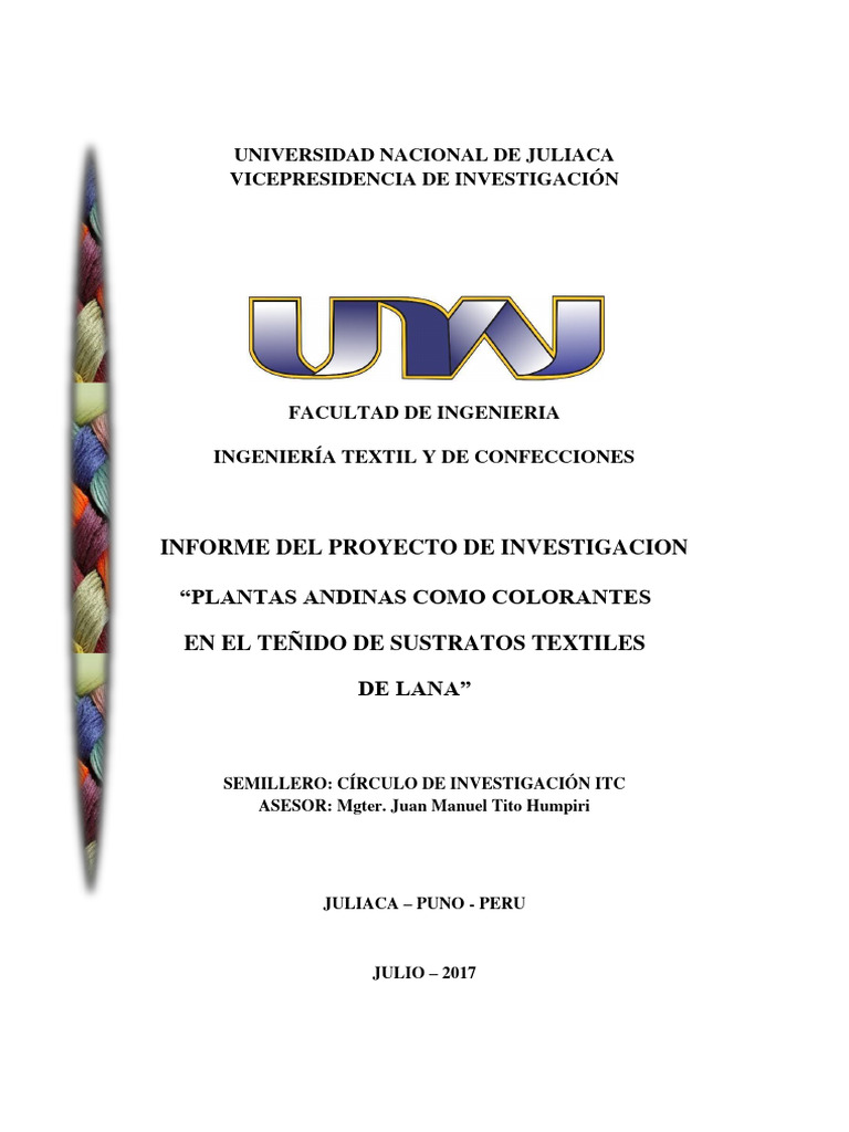 Plantas Andinas Como Colorantes En El Teñido De Sustratos Textiles De