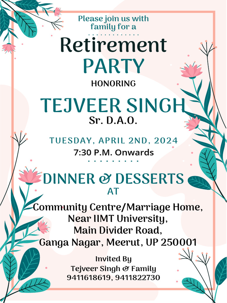Tejveer Singh Retirement Party Invite | PDF