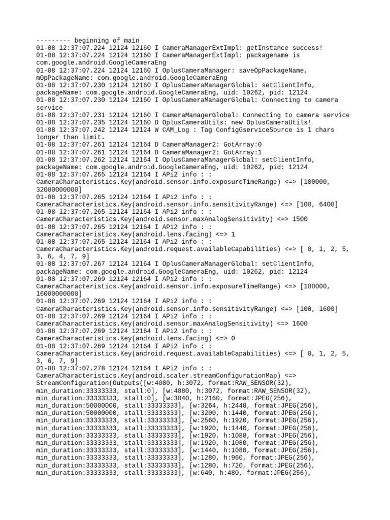 Camera Debug Log Analysis | PDF | Computing | Software